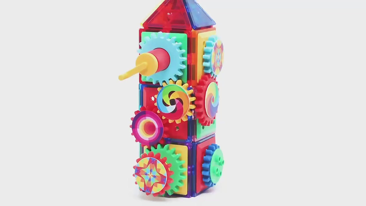 130 Pieces Magnetic Tiles with Gear Set – Magnefun