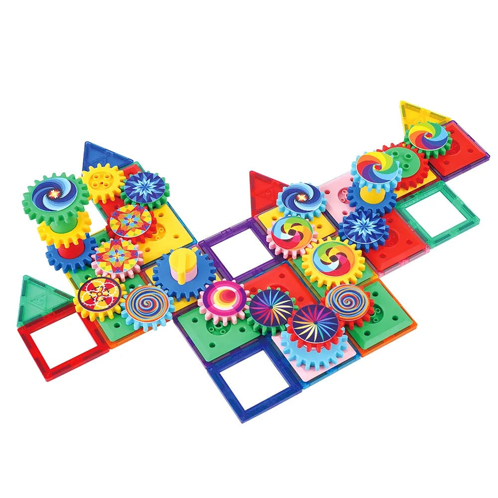 130 Pieces Magnetic Tiles with Gear Set – Magnefun